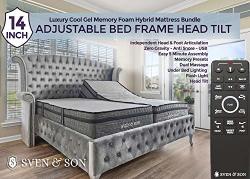Deals on Sven & Son Split King Adjustable Bed Base Frame Head Tilt + 14 Luxury Cool Gel Memory ...