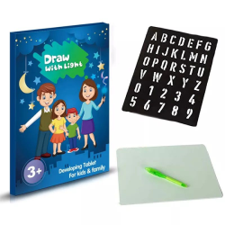 Kids Glow In The Dark Drawing Board Alphabet Number Stencil & Pen ...
