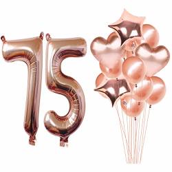 MAGJUCHE 40 Inch Rose Gold 75TH Birthday Helium Jumbo Digital Number 75 ...