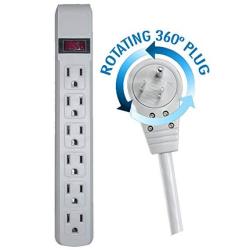 Gowos Surge Protector - 4 Feet Gray - 6 Outlet Flat Rotating Plug ...